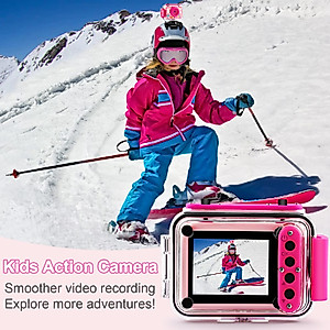 GKTZ Kids Waterproof Camera - Underwater Camera Birthday Gifts for Girls Boys Children Digital Action Camera with 32GB SD Card, Pool Toys for Kids Age 4 5 6 7 8 10