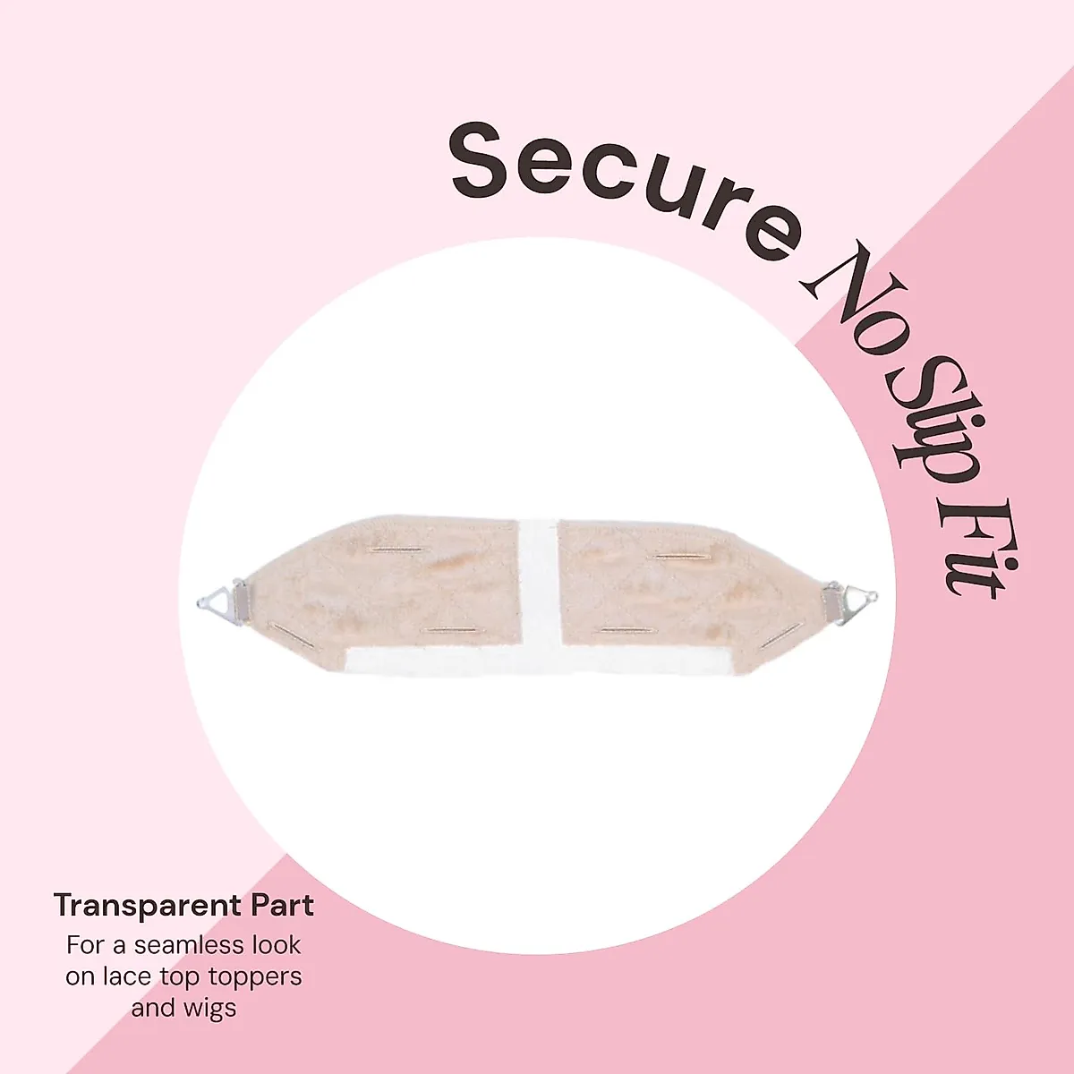 MILANO COLLECTION Lace Top Grip Comfort Band for Toppers Hair & Wiglets, Non-Slip & Glueless Velvet Wig Band for Large Base Hairpieces, Adjustable Top Grip for Hair Topper & Wigs, Beige, Large