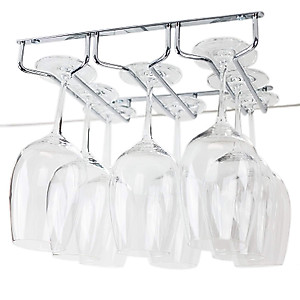 HUJI Durable Under Cabinet Stemware Rack Storage Organization (1 Pack, Chrome)