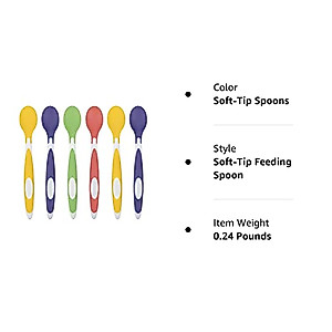 Dr. Brown's Soft-Tip Toddler Spoons with Long Handle for Baby-Led Weaning, BPA Free (Pack of 6)