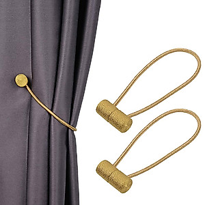 Magnetic Curtain Tiebacks, Strong Magnetic Window Curtain Tiebacks Clips Decorative Rope Holdbacks Drapery Curtain Tie Backs Weave Holder for Window Draperies Hold Curtains Drape Ties Backs (2, Gold)