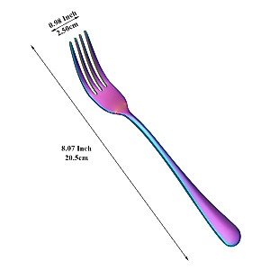 Evanda Rainbow Dinner Fork 12 Pieces, Rainbow Titanium Plating Stainless Steel 8.07inch Forks, Cake Forks, Table Forks,Dessert Forks, Easy To Clean, Dishwasher Safe