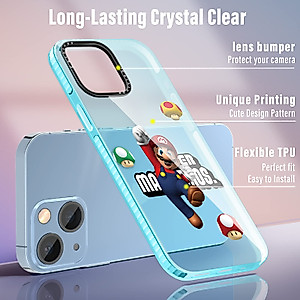 Coralogo for iPhone 13 Mini Case Cute Cartoon Malio Japanese Game Character Funny Cover Red Mushroom Designer Cool Fun Men Teens Boys Bumper Phone Cases Clear Design for iPhone 13 Mini 5.4"