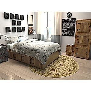 Unique Loom Voyage Collection Traditional Oriental Classic Intricate Design Area Rug, Round 6' 1" x 6' 1", Ivory/Tan