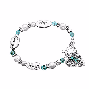 Fundraising For A Cause | Teal Ribbon Awareness Hope, Courage, Strength Bracelet - Jewelry for Ovarian Cancer, PTSD, Sexual Assault Awareness Gift-Giving (1 Bracelet)