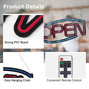 LED Neon Open Sign for Business, YHomU 24" x 12" Large LED Business Neon Open Sign, Remote Control Bright Light Sign with Dimmer & 8 Dynamic Effects, Business Open Sign for Cafes Stores