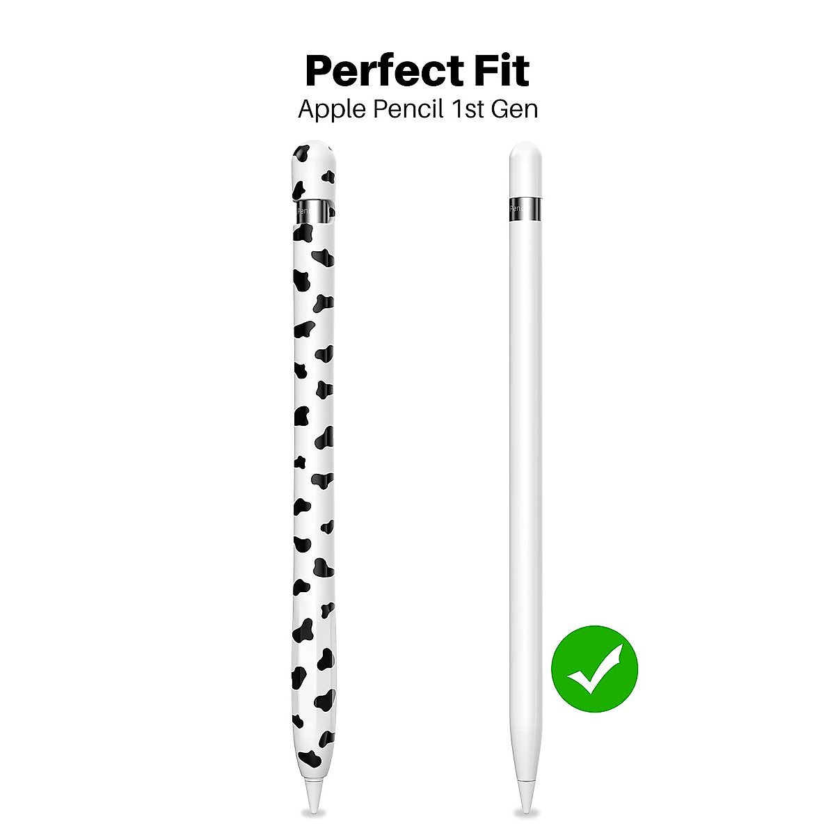 NIUTRENDZ Cow Print Case for Apple Pencil 1st Generation Case Cover Silicone Protective Sleeve Accessories with Apple Pencil Tips Cover & Cable Adapter Tether (Black)