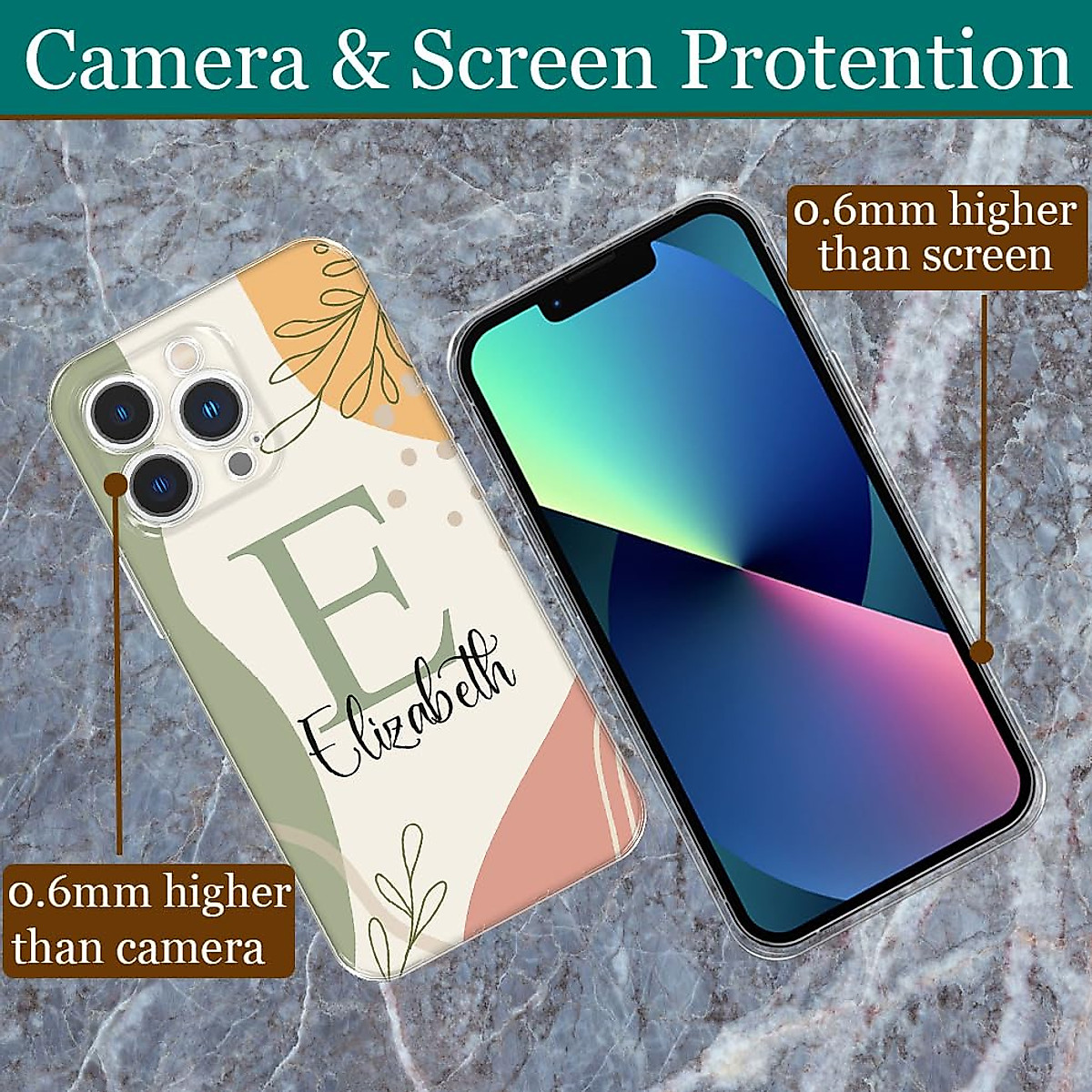 Personalized Name & Initial Phone Case, Customized Morandi Phone Cover Compatible iPhone 14 Plus 13 Pro Max 12 11 XR XS (Morandi 2)