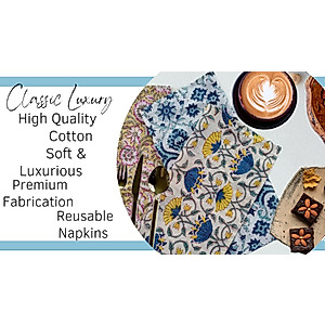 Beautiful Indian Hand Block Print Floral Design Cloth Napkins Set of 12 Cotton Dinner Napkins Washable & Reusable Table Linens 16x16 Inch Home Holiday Napkins Cloth DéCor