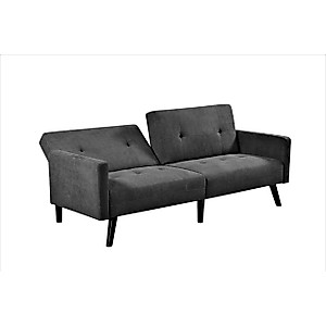 US Pride Furniture Velvet Square Arm Sofa Bed Sofabed, Dark Grey