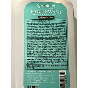 Sprinjene Fluoride Free Mouthwash Alcohol Free for Fresh Breath, Gum Health, Dry Mouth & Whitening Teeth with Black Seed Oil & Zinc - SLS Free, Toxic Free Vegan, Gluten Free, Kosher, Halal (Natural)
