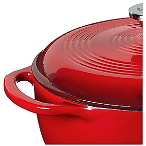 Lodge 4.5 Quart Enameled Cast Iron Dutch Oven with Lid – Dual Handles – Oven Safe up to 500° F or on Stovetop - Use to Marinate, Cook, Bake, Refrigerate and Serve – Island Spice Red