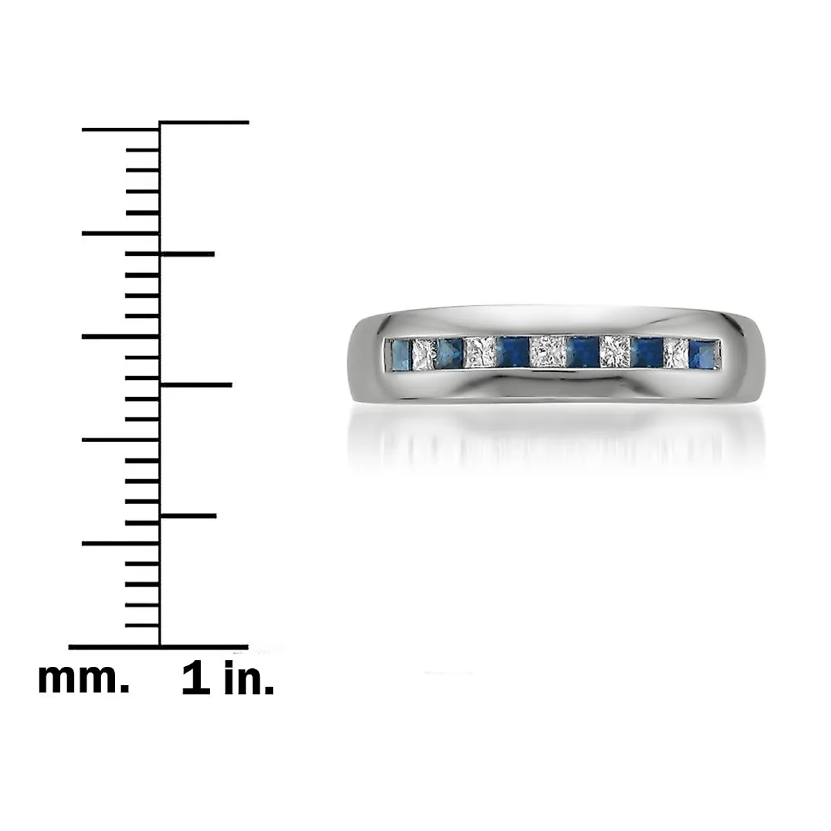 Beyond Brilliance 1/2 Carat Diamond, Channel Set 14K White Gold Princess Cut Diamond & Blue Sapphire Wedding Band Finger Ring for Men (I-J, I1-I2) Natural Diamond Fine Jewelry | Gift Box Included Size-11.5