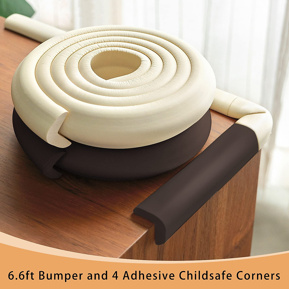 Baby Proofing Corner Guards with Four Corners and Two Meters Edges, Non-Toxic, Soft with Thick Foam, 6.6 ft. Edge + 4 Corners by KING&CINLM