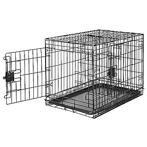 Amazon Basics Durable,Foldable Metal Wire Dog Crate with Tray, Double Door, 30 Inches, Black