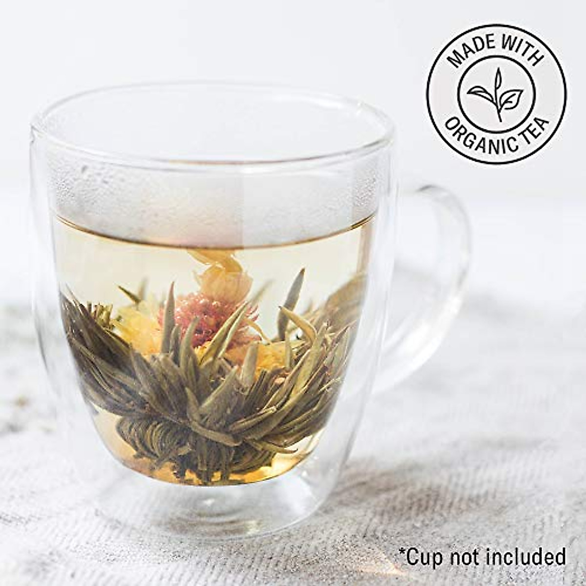 Numi Organic Flowering Tea Gift Set, 6 Handsewn Tea Blossoms & 16-Ounce Glass Teapot, Blooming Tea Flowers