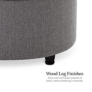 Modern Round Ottoman Footrest Stool - Luxurious Button Tufted Covered Seat w/Removable Top for Storage - Easy Assembly Accent Furniture Perfect for Use in Any Room - Grey Color