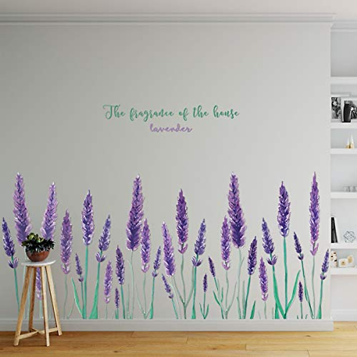 Amaonm Removable Creative Purple Lavender Wall Decal DIY Flower Fresh Grass with Lettering Wall Stickers Peel and Stick Art Decor for Kids Girls Bedroom Living Room Bathroom Nursery (Lavender)