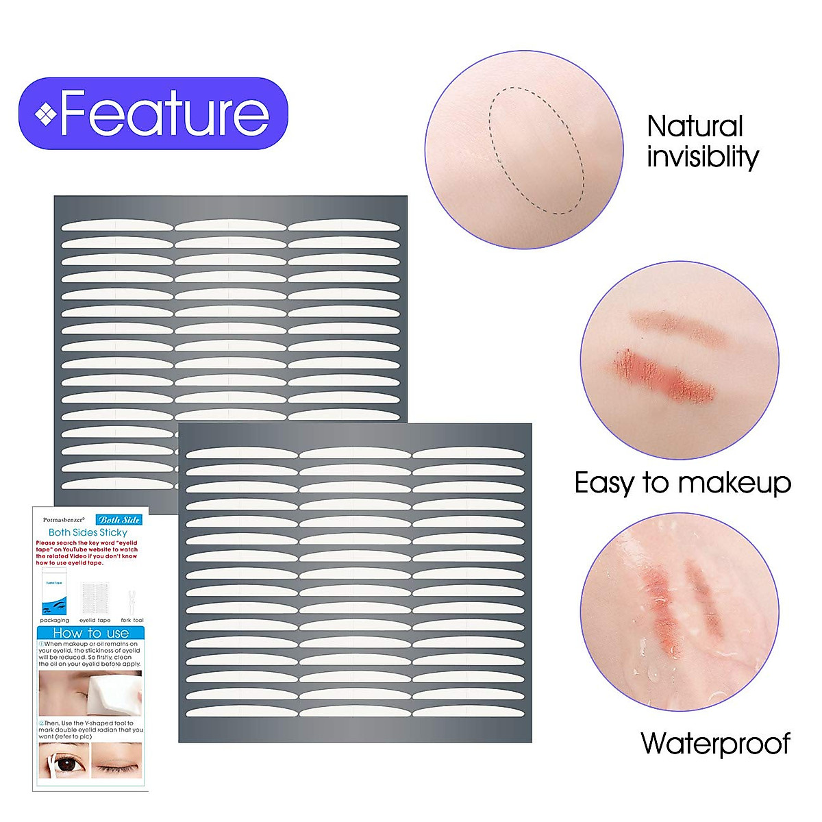 168Pairs Ultra Invisible Two-sided Sticky Double Eyelid Tapes Stickers for Heavy Saggy Droopy Hooded Eyelids, Medical Fiber Self-adhesive Strips, Instant Eyelid Lift Without Surgery