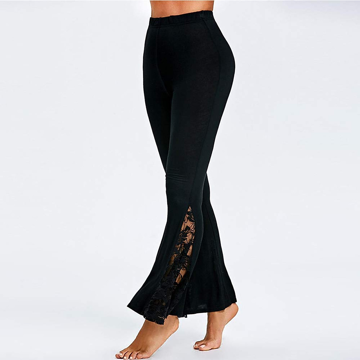 Aniywn Womens High Waist Ruffle Flare Bell Bottom Pants Casual Stretch Panel Leggings Pants Black