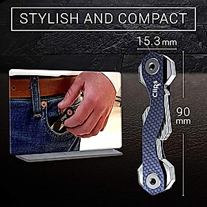 Smart Compact Key Organizer Keychain - Made of Carbon Fiber & Stainless Steel- Pocket key Chain Organizer Up to 28 Keys- Lightweight, Strong Includes Bottle Opener, Carabiner & More