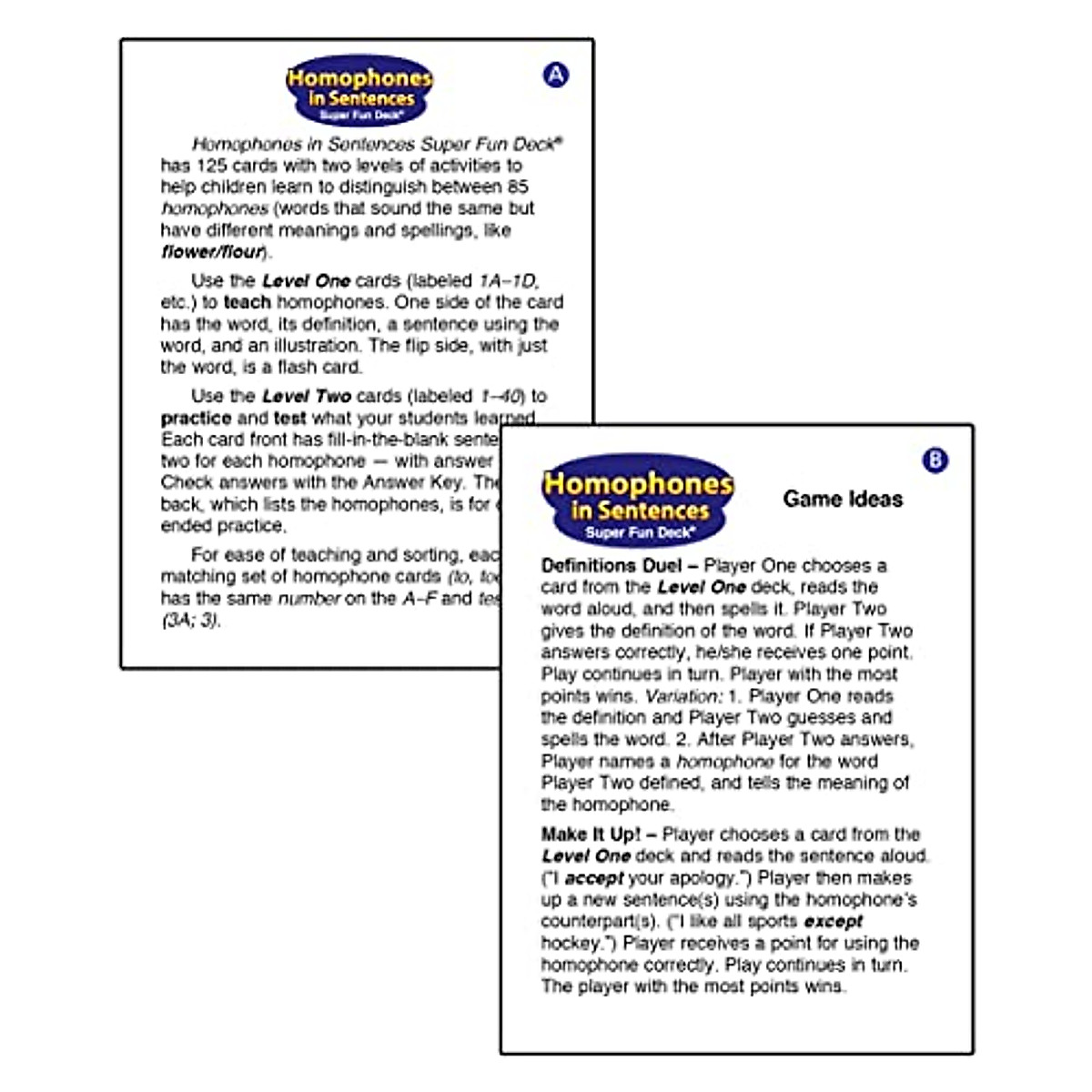 Super Duper Publications | Homophones in Sentences Flash Cards Fun Deck | Educational Learning Resource for Children