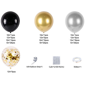 Bonropin 152pcs Black and Gold Balloons Garland Arch Kit with Black Gold Silver Balloons Gold Confetti Balloons New Year Ballons for Retirement Wedding Graduation New Year Birthday Party Decoration