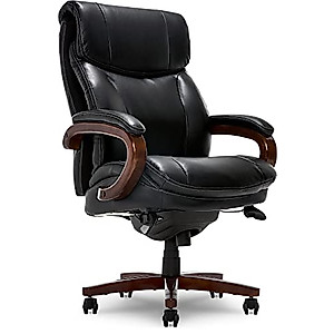 La-Z-Boy Trafford Big and Tall Executive Office Chair with AIR Technology, High Back Ergonomic Lumbar Support, Black Bonded Leather