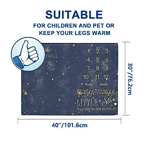 customjoy Personalized Baby Milestone Blanket with Name,Customized Twinkle Little Star Monthly Fleece Blankets for Girls 30in(w)x40in(L)