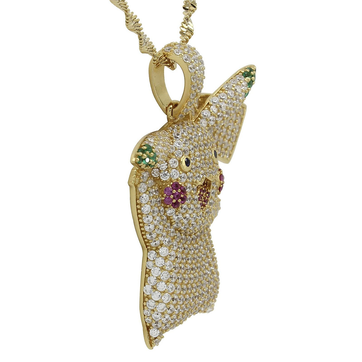 AryanJewels 1.00 Ct Round Cut Multi-Color Diamonds Pokemon Pikachu Women's Charm Pendant Necklace 925 Sterling Silver 14K Yellow Gold Over