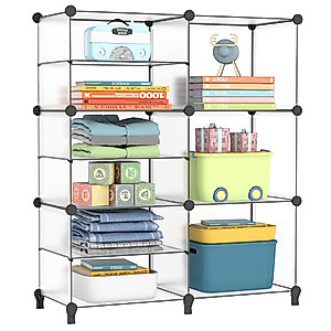 FUNLAX Cube Storage Organizer, Plastic Storage Cube with Divider Design, Interlocking Closet Organizer and Storage Shelves, DIY Square Closet Cabinet Shelves Bookshelf for Bedroom Home Office White
