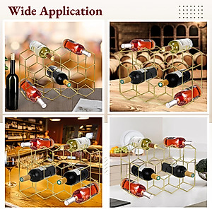 IKITEE Countertop Wine Rack, 14 Bottles Tabletop Wine Holder - No Assembly Required, 3 Tier Freestanding Gold Wine Bottle Organizer, Wine Storage Holder for Kitchen Cabinet Pantry Bar