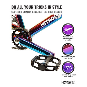 Hyper Nitro Circus RWilly BMX Bike 20 Inch for Kids or Adults, Single Speed, Front and Rear Sprockets, Steel BMX Frame. 360 Handlebar Rotation. Bike Park Ready BMX Bicycle. Jet Fuel Finish