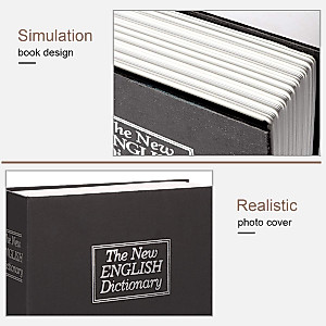 Book Safe with Key Lock – Jssmst Home Dictionary Diversion Safe Lock Box Safe Metal Box, Black Large, SM-BS004BL