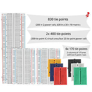 DEYUE Solderless Prototype Breadboard | 1x830 tie in Point Breadboard 2x400 tie in Points Circuit Boards 6x170 tie Points Mini Modular breadboard Kit