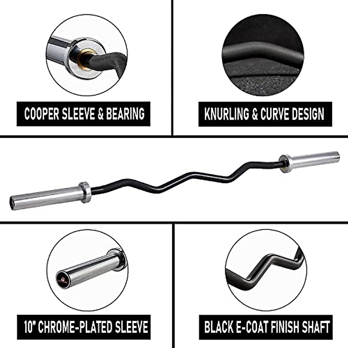 papababe 56'' Olympic Curl Bar, EZ Curl Barbell, 500 LB Weight Capacity Galvanized Lifting Bar for Strength Training, Biceps Curl and Triceps Extensions, Workout Barbell Super Suitable for Weightlifting, Hip Thrusts,Squats and Lunges