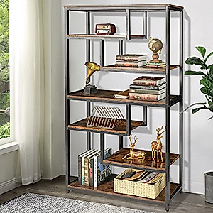 Becko US Bookshelf Bookcase Industrial 7 Tier Bookshelf Vintage Etagere Bookcase with Rustic Finish Rustic Vintage Display Shelf Storage Open Rack for Home Office (Rustic Brown)