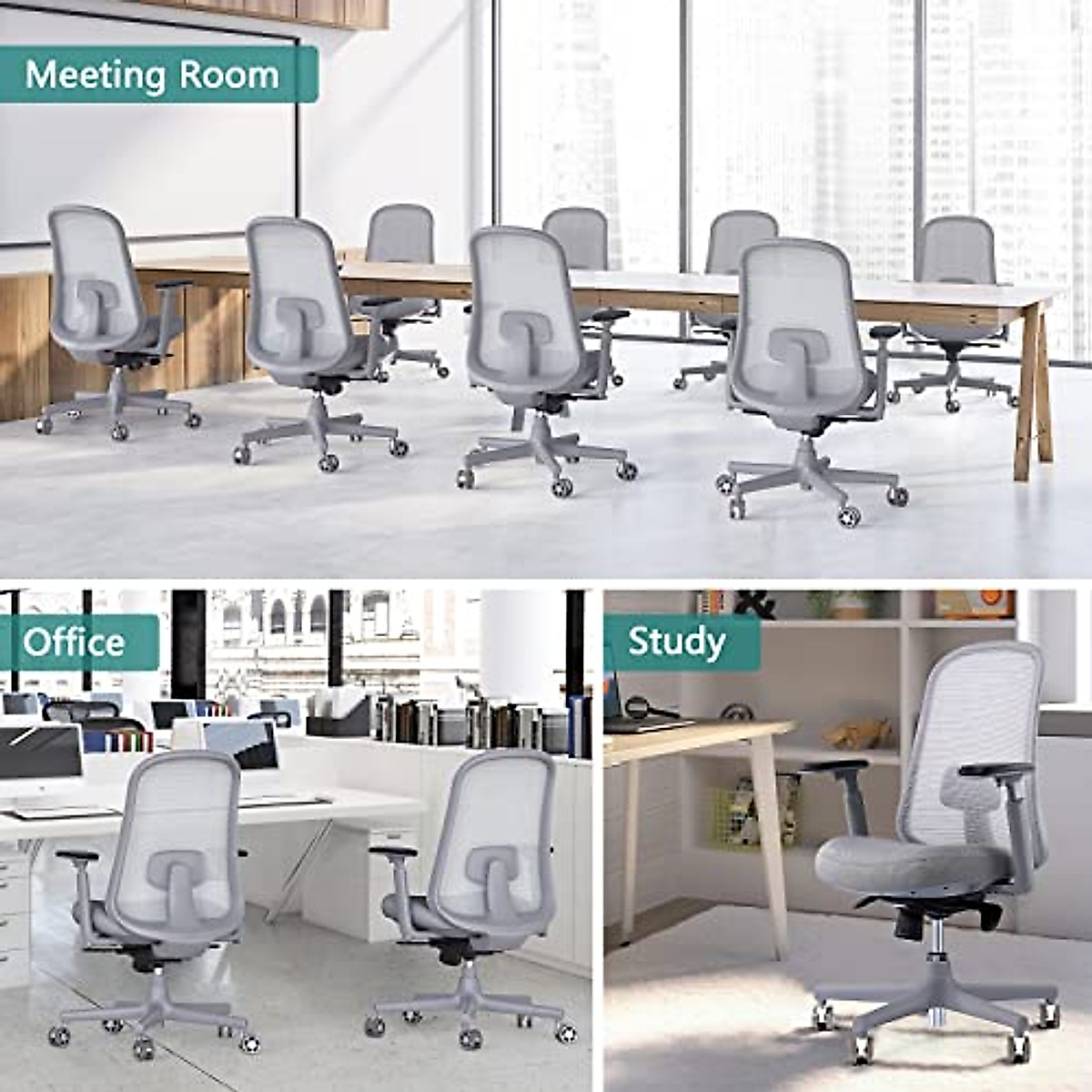 Odinlake Ergonomic Office Chair Mesh - 3D Adjustable Armrest Home Office Desk Chairs with Lumbar Support - Computer Swivel Task Chair Mid Back Office Chairs with PU Wheels(Model: Ergo Core 625)