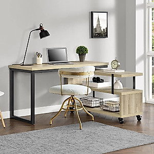 Way2Furn Vintage Desk Chair, Vanity Chair for Women, Comfy Faux Fur Accent Chair, Adjustable Swivel White Upholstered Chair for Bedroom, Cloakroom