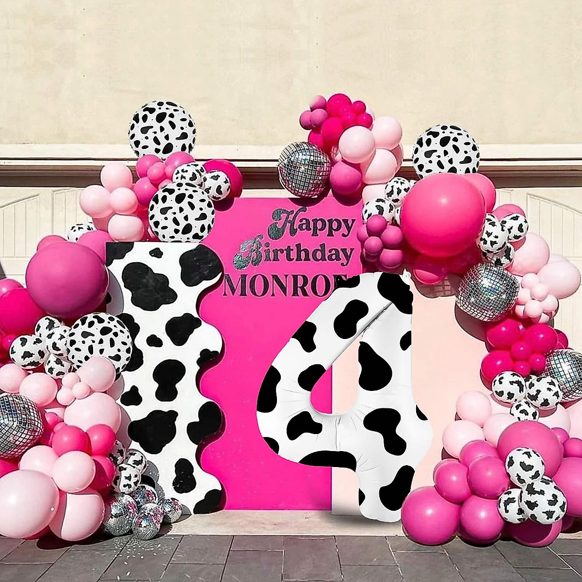 Cow Print Number 4 Balloons, 40 Inch Large Number 4 Balloon 18 Inch Cow Foil Balloons for 4th Birthday Cow Theme Party Decorations for a Girl Boy Kids Baby Shower Farm Animal Cow Party Supplies