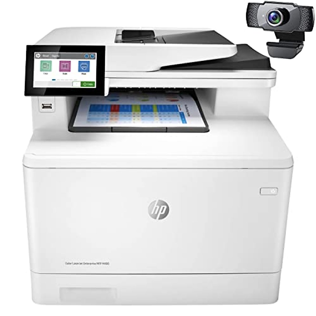 HP Laserjet Enterprise MFP M480f All-in-One Wired Color Laser Printer, White - Print Scan Copy Fax - 4.3" Touchscreen, 29 ppm, Auto Duplex Printing, 50-Sheet ADF, Ethernet, Cbmou External Webcam