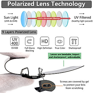 CAXMAN Kids Junior Clip On Sunglasses Polarized Over Prescription Glasses Compact Fit Non Flip Up Rectangle 100% UV Protection Grey Lens Small Size