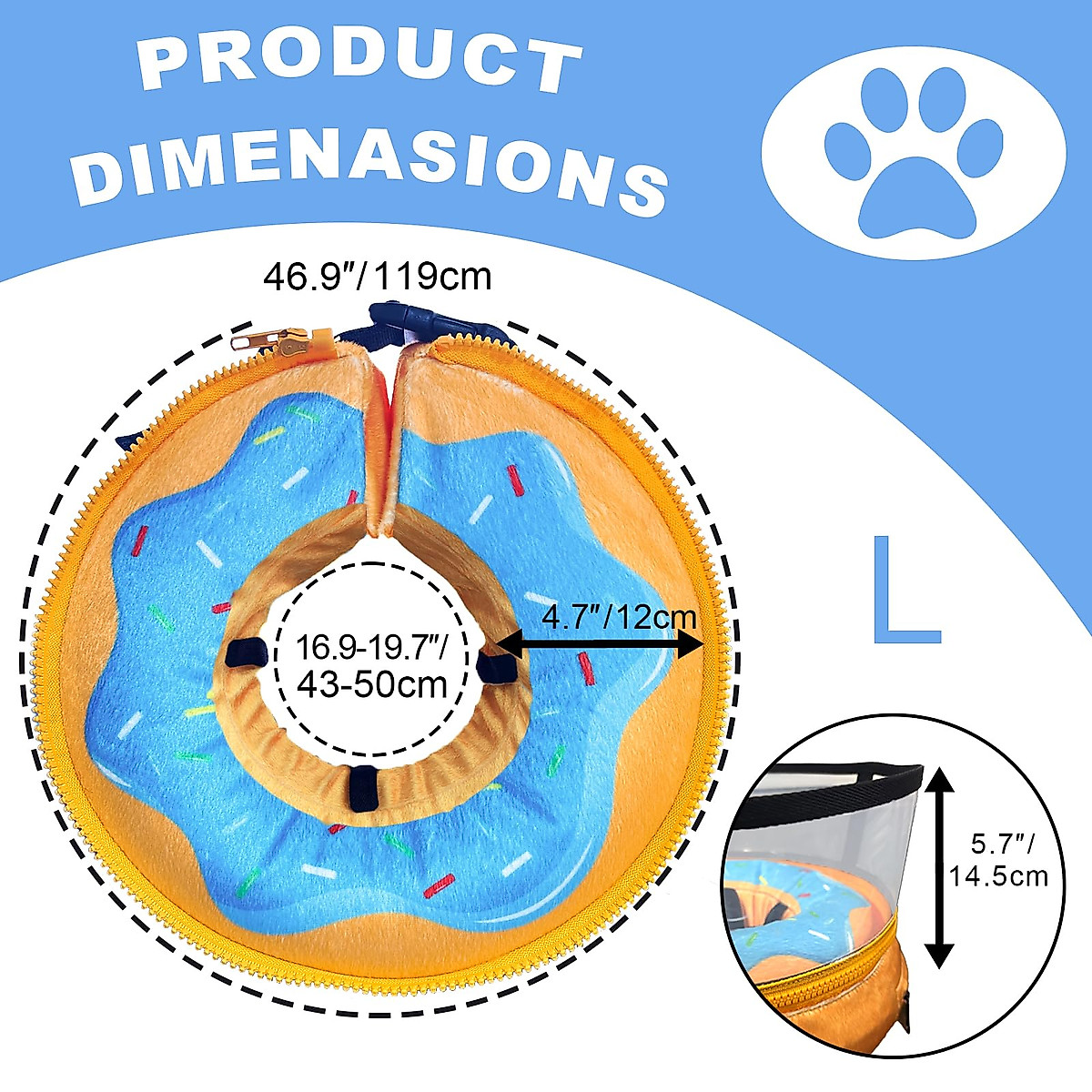 Inflatable Dog Cone, Soft Dog Cone Collar After Surgery for M L XL Dogs, with Detachable Anti Licking Shield and Inflator, 2 in 1 Adjustable Alternative, Does Not Block Vision, L