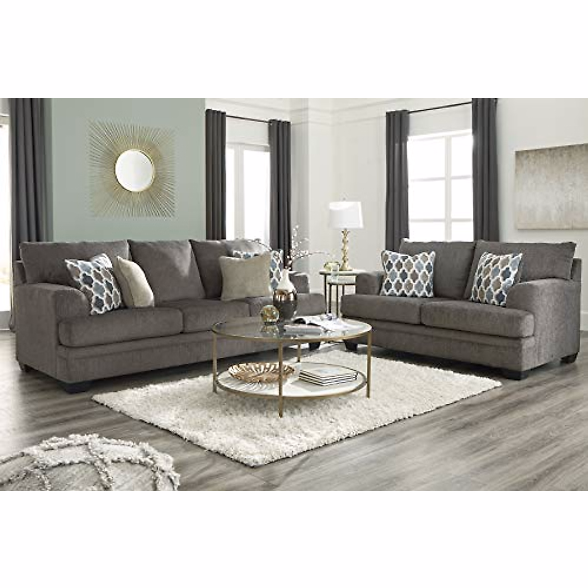 Signature Design by Ashley Dorsten Contemporary Loveseat with Accent Pillows, Slate Gray