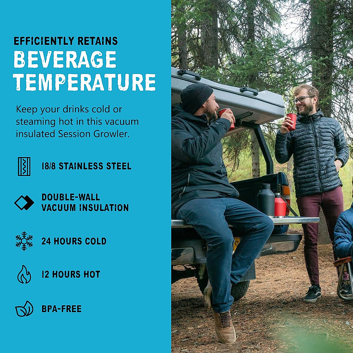 DrinkTanks - 64 oz Stainless Steel Growlers for Beer + 16 oz Stainless Steel Cups, Insulated Beer Growler w/ 2 Reusable Metal Solo Cup Set, High-Grade Stainless Steel, Set of 3, Obsidian