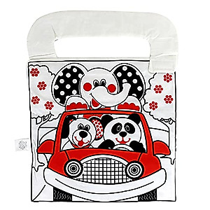Reversible Car Activity Center Toy for Baby in Black, White and Red, Easy to Attach, with Baby Safe Mirror