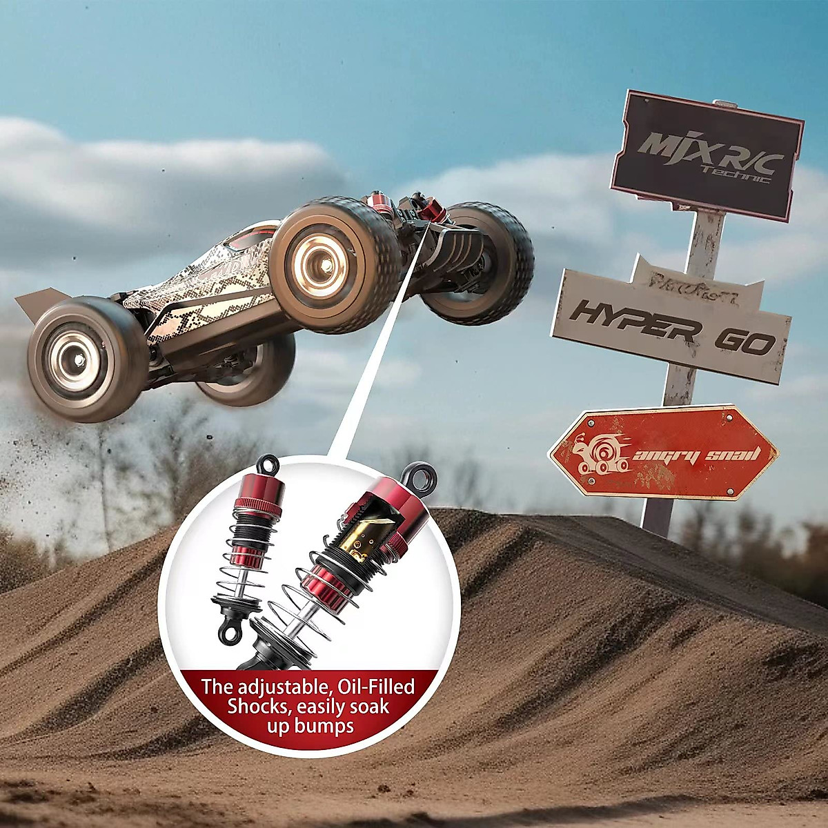 HYPER GO H16PL 1/16 RTR Brushless RC Buggy, Fast RC Cars for Adults, Max 38 mph Racing High Speed RC Car (2 x 2S Batteries and 1 x 3S Lipo Battery included, 3S charging cable included)