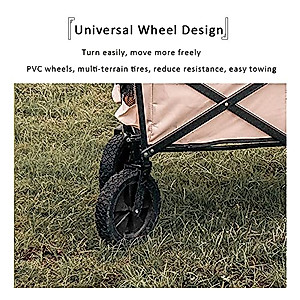 Picnic Camping Cart Portable Collapsible Outdoor Utility Wagon Garden Folding Trolley 80KG Max Load Push Wagon Sturdy Lightweight Beach Outdoor Garden Picnic Cart,Creamy White