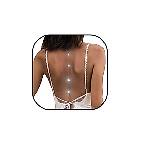 Jeweky Wedding Crystal Necklace Pearl Back Chain Silver Drop Back Body Chain for Women