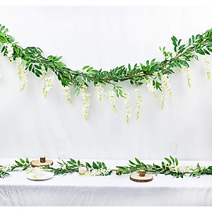 DearHouse 2Pcs 6Ft/Piece Artificial Flowers Wisteria Garland Artificial Wisteria Vine Hanging Flower Greenery Garland for Home Garden Outdoor Wedding Arch Floral Decor (White)
